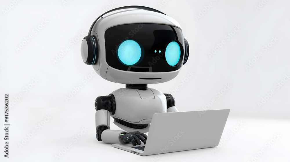 Cute Chatbot robot with laptop, chatbot and AI assistant concept ...
