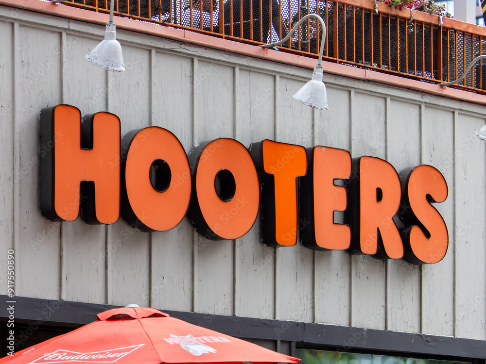 Toronto, Canada, August 10, 2024; The iconic orange sign of the Hooter ...