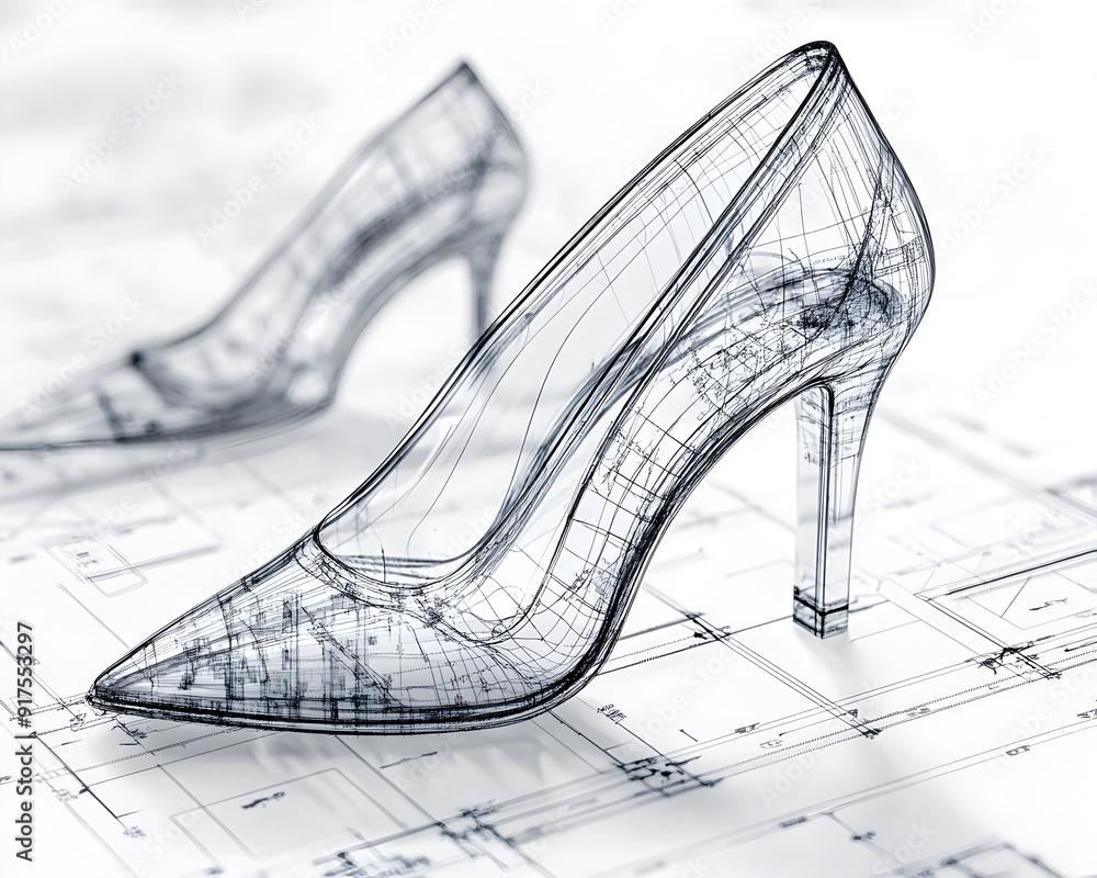 ภาพประกอบสต็อก Visualization of a 3D CAD model of high heel shoes, with ...