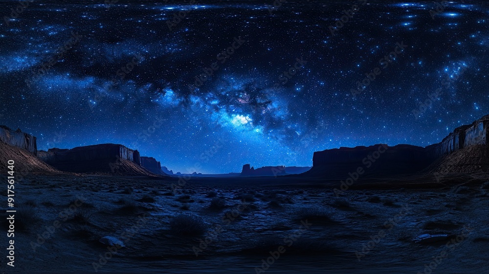 ภาพประกอบสต็อก 360 degree starry nighttime desert scenery ...