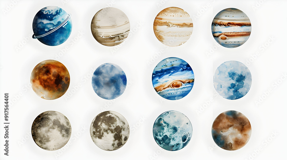 Planets of the Solar System watercolour poster set. Watercolor planet ...