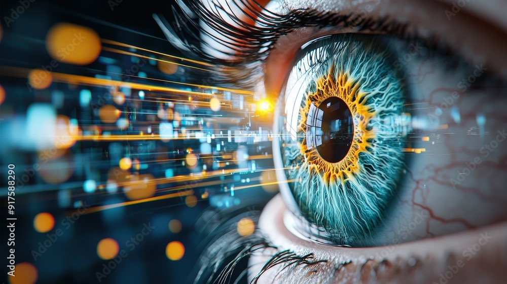 Anatomical diagram of the human eye focusing on the lens cornea and ...
