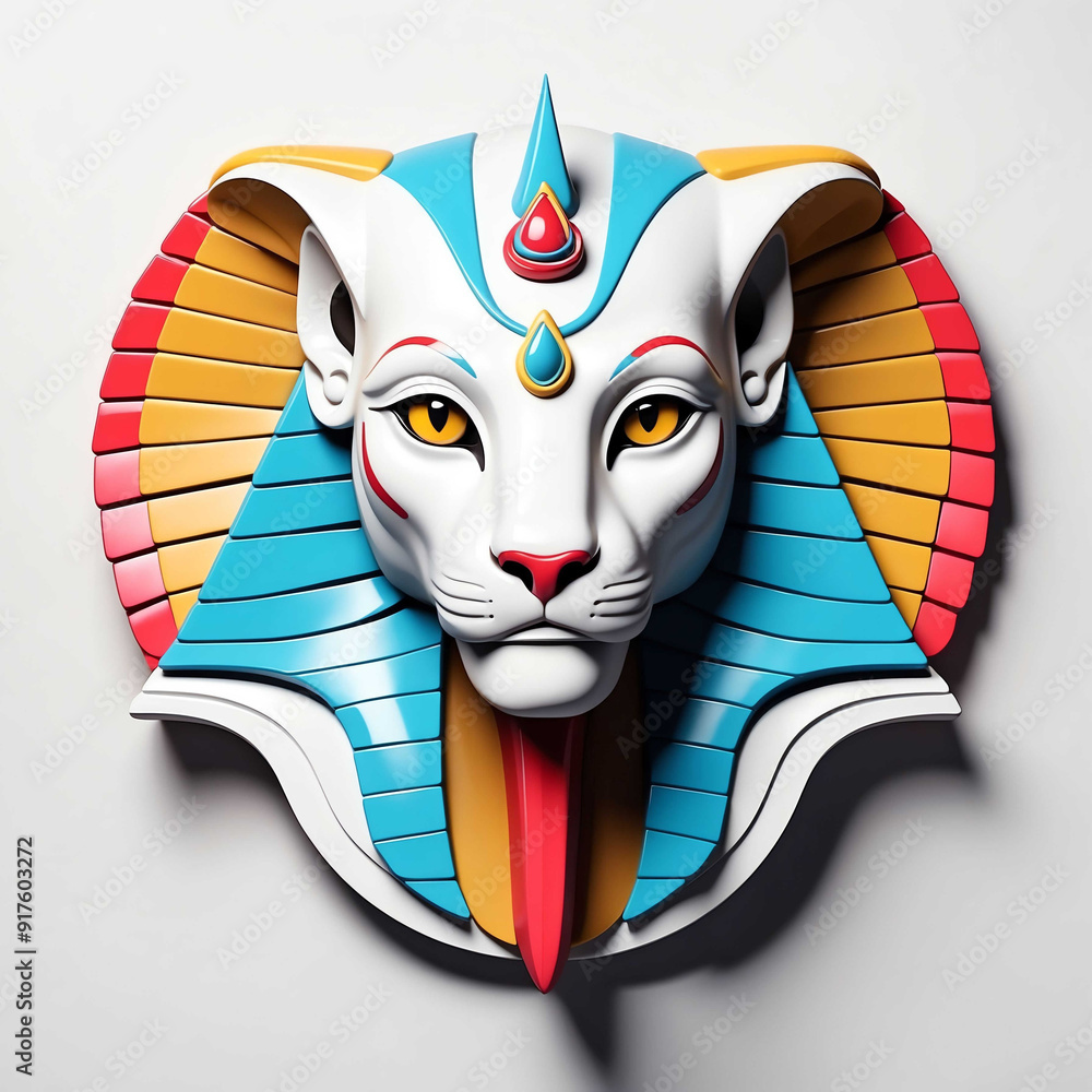 colorful retro theme sphinx head 3d art logo in plain white background ...