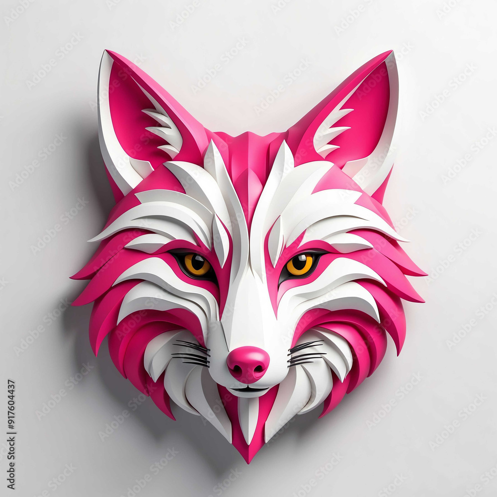 pink theme fox head 3d art logo in plain white background Stock ...