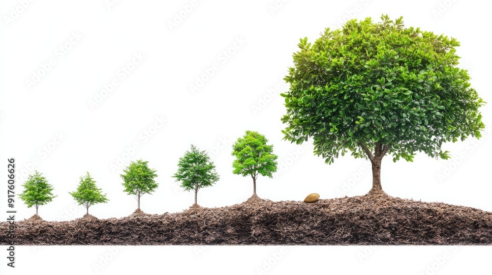Growth stages of a tree, from sprouting seed to mature tree ...