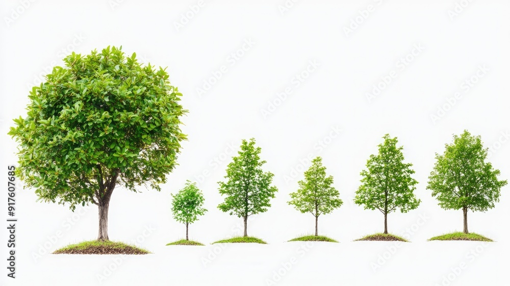 Growth stages of a tree, showing the development from seedling to large ...