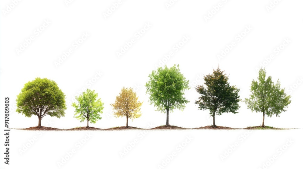 Tree life cycle illustrated from seed to fully grown tree, showing ...