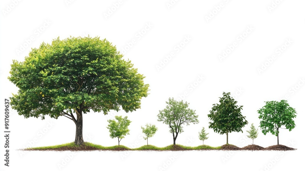 Tree life cycle illustrated from seed to fully grown tree, showing ...