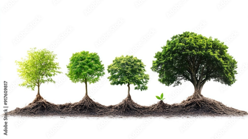 Tree life cycle, illustrated from seed to mature tree, showing ...