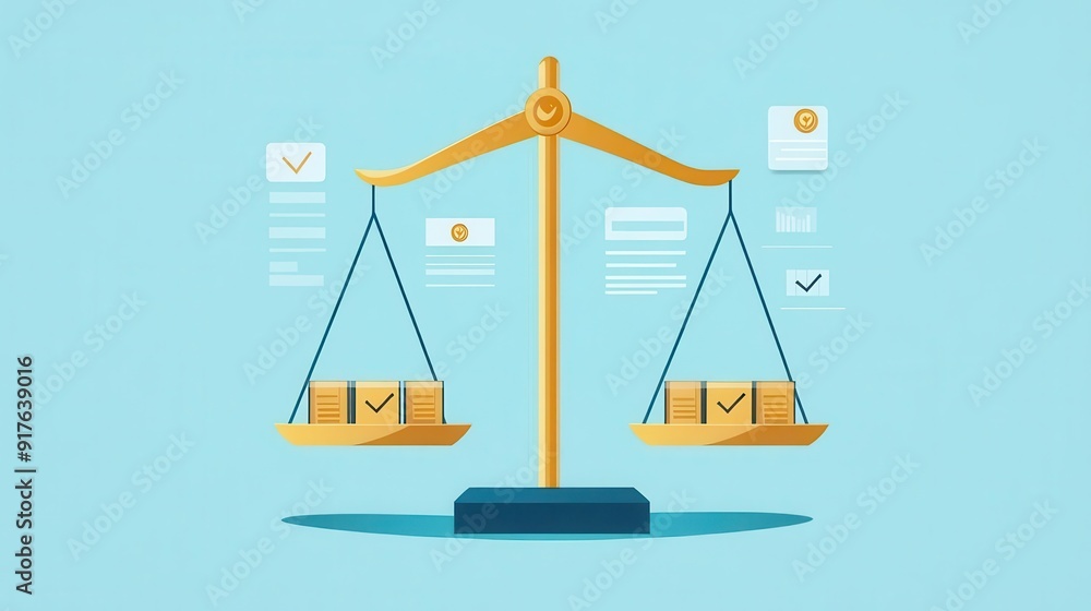 A balance scale with resources on one side, evaluation metrics on the ...