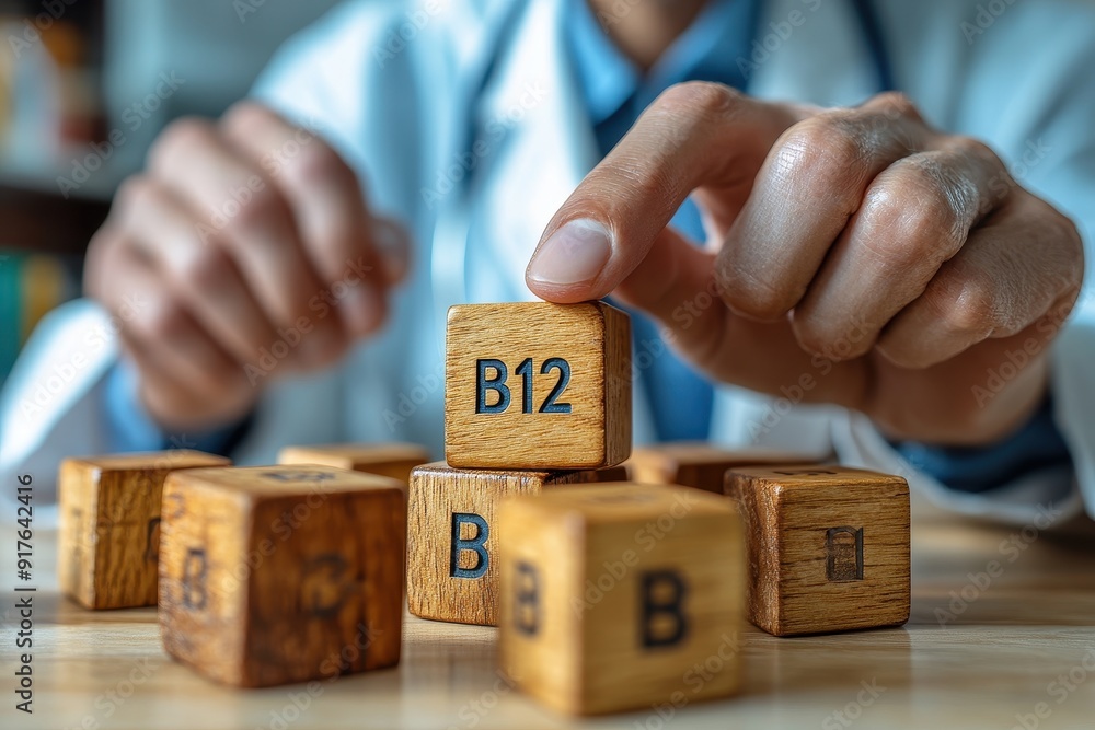 Doctor Holding Wooden Cubes with 'B12' Text, Close-Up Shot with White ...
