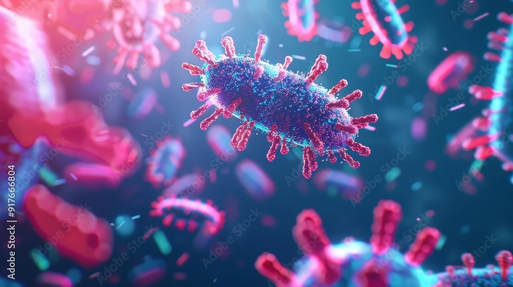 Infectious prokaryotes invading human cells, depicted with intricate ...