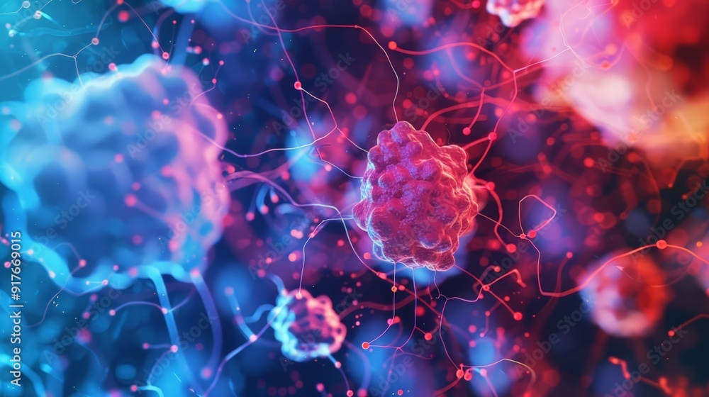 Prokaryotic cells in a dynamic spread pattern on a digital screen, with ...