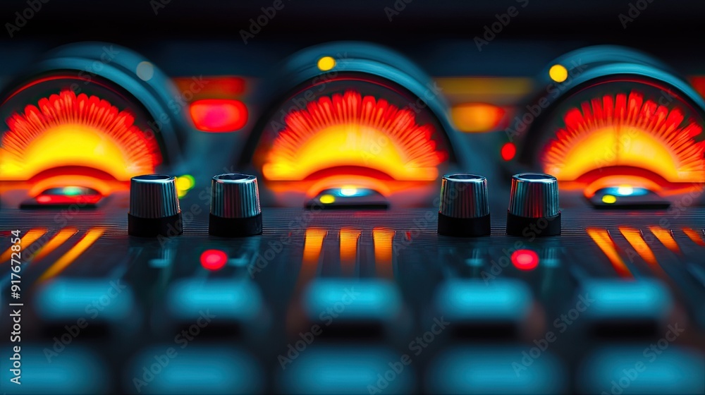 VU meter on mixing console bridge meter and knobs recording concept ...