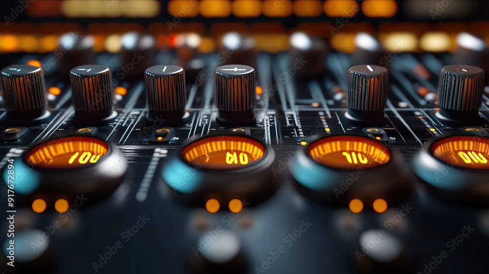 VU meter on mixing console bridge meter and knobs recording concept ...