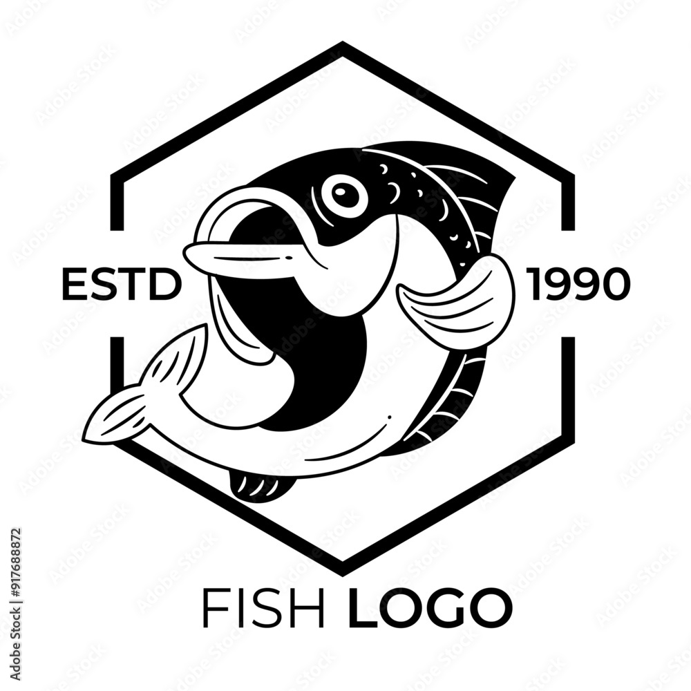 Vector of Vintage Fish Logo, Fishing Community Logo, Monster Fish ...