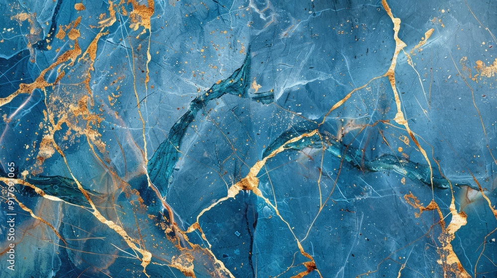 High-resolution blue marble background with gold veins, close-up of ...