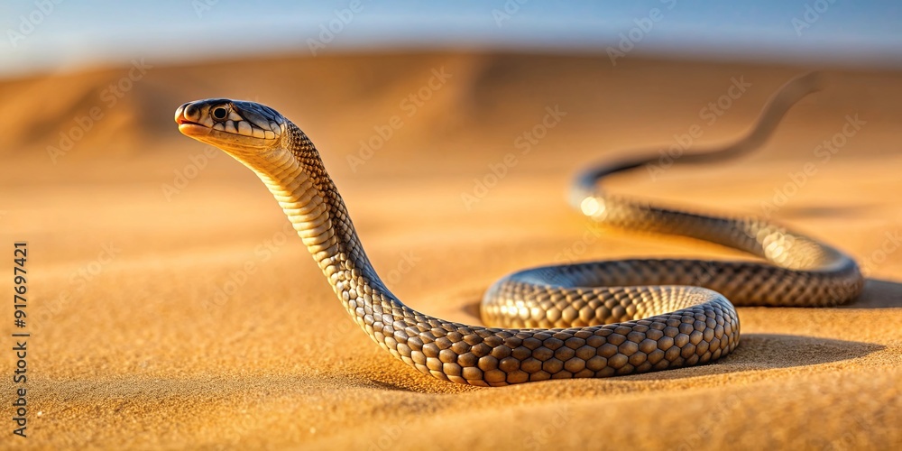 Cobra snake slithering across sandy desert terrain, cobra, snake ...