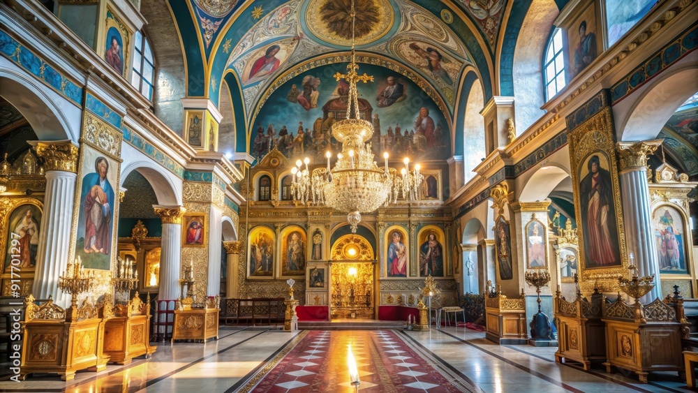 Ornate Interior of a Greek Orthodox Church - The image showcases the ...