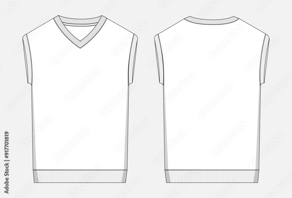 Sleeveless v- neck sweater technical drawing fashion flat sketch vector ...