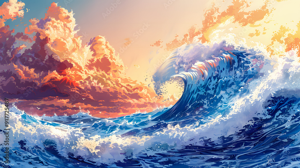 Ocean Wolf Head Wave. An impressive waves off kanagawa illustration in ...