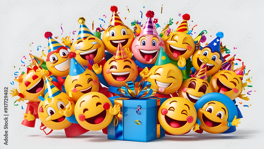 Smiley birthday emoji. Smileys emoticon birthday party icon collection ...