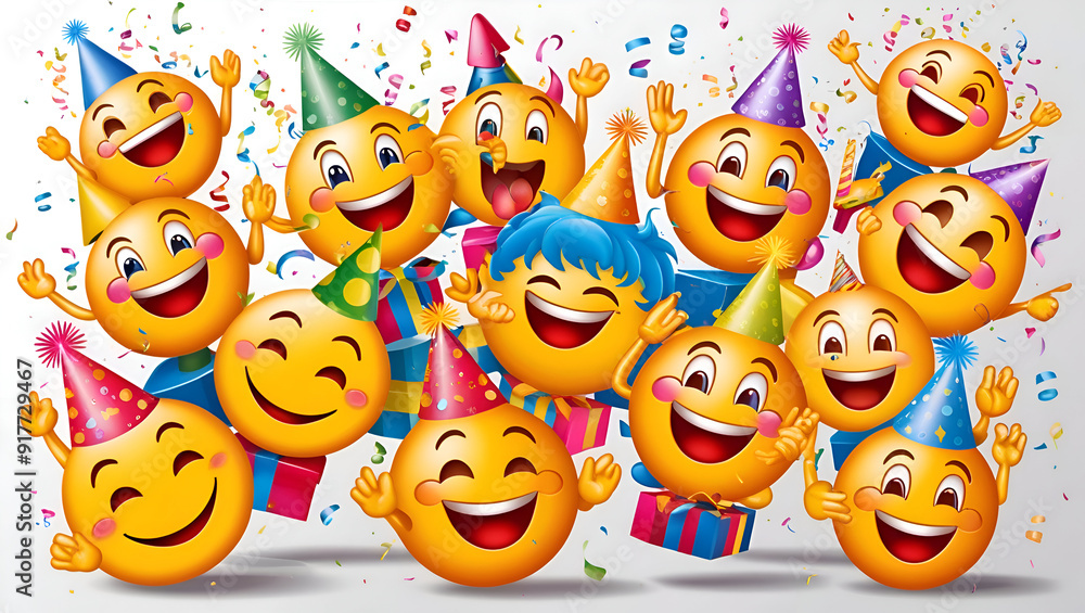 Smiley birthday emoji. Smileys emoticon birthday party icon collection ...