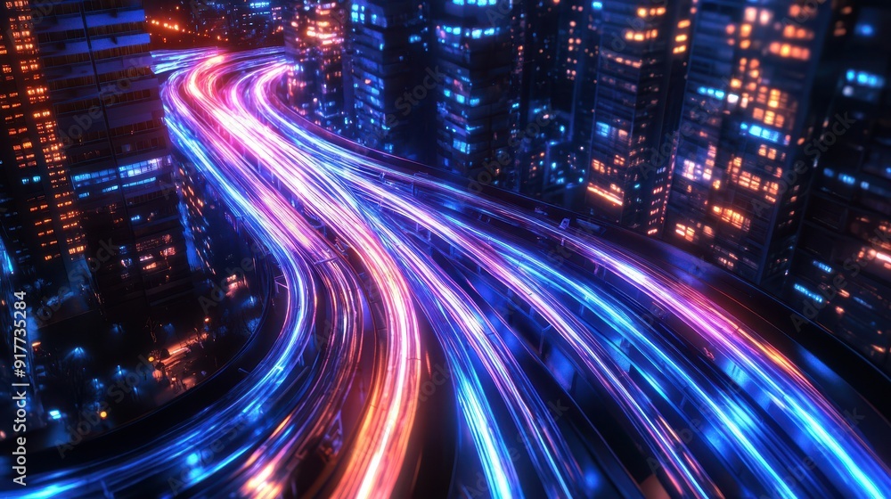 Dynamic 3D scene of fiber-optic cables and telephone lines being ...