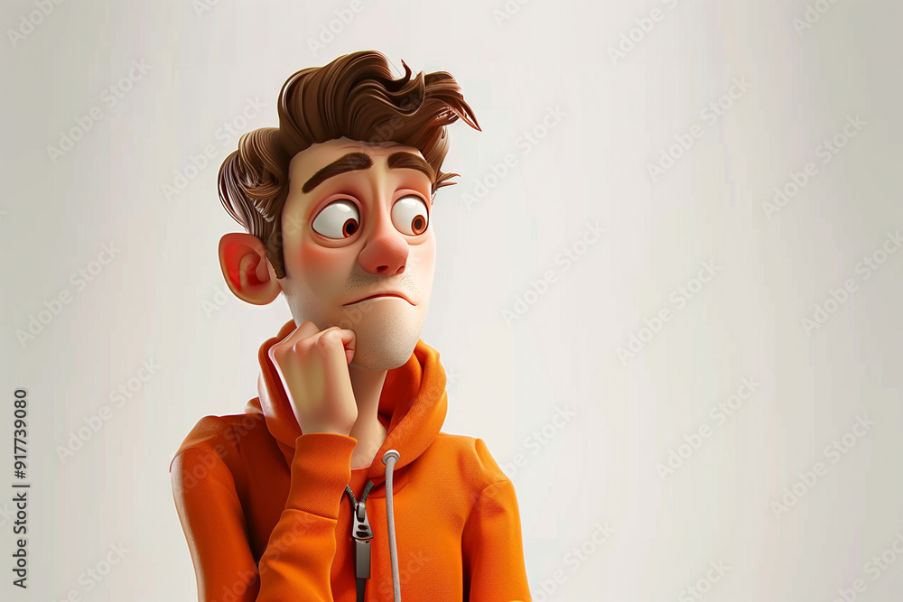 Thinking questioning doubt cartoon character young adult man person in ...
