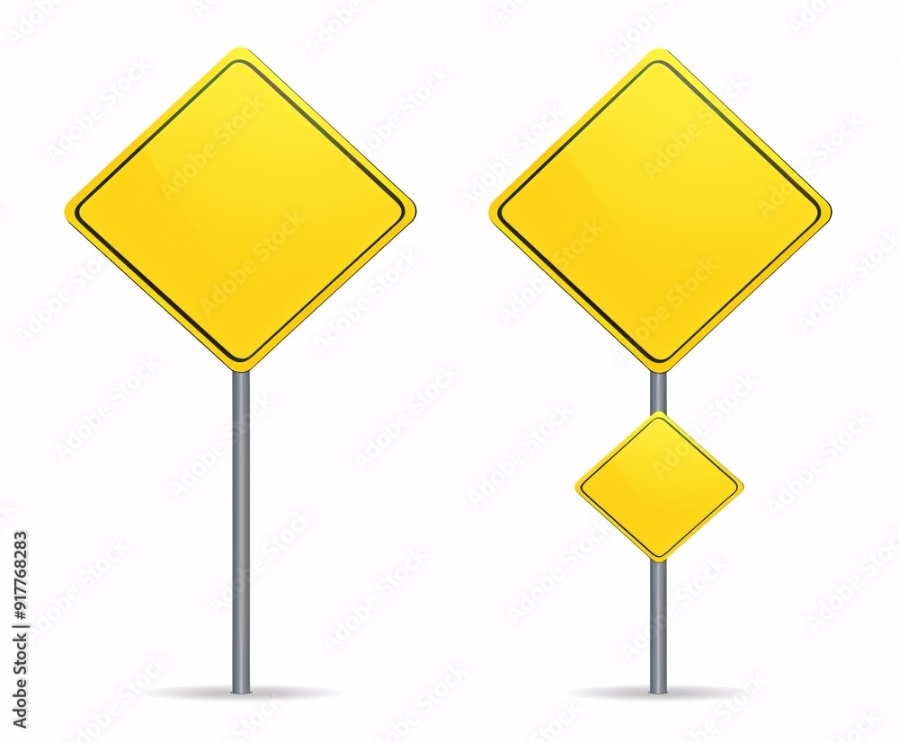 Authentic golden traffic sign. Isolated signal charts. Empty street ...