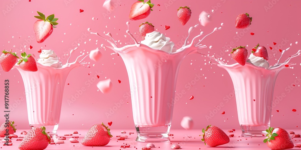A collection of milkshake twisters: a blend of strawberry, fruit, and ...