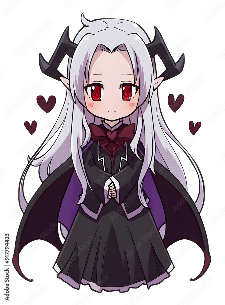 Cute Anime Girl with Devil Wings and Red Eyes Stock Illustration ...