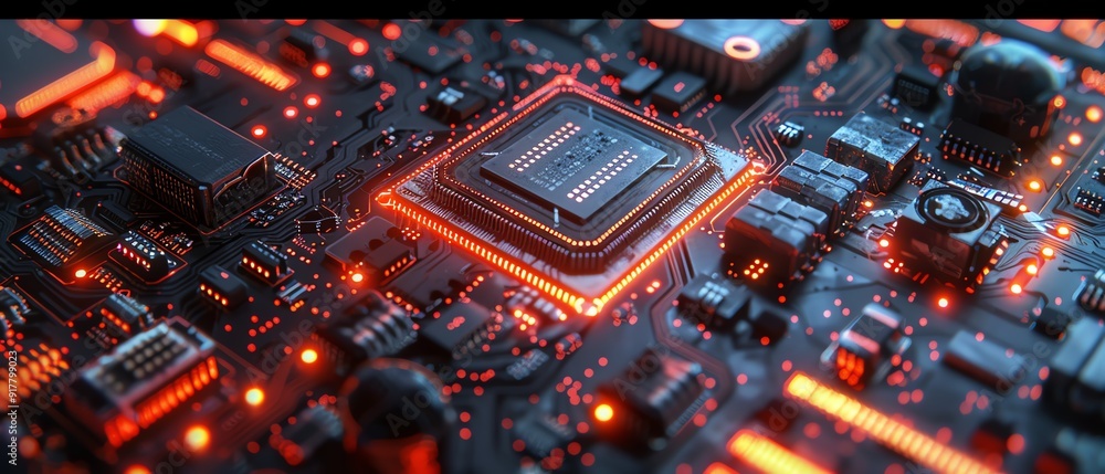 8K quality graphic of a cuttingedge chipset, cyberpunk design, detailed ...