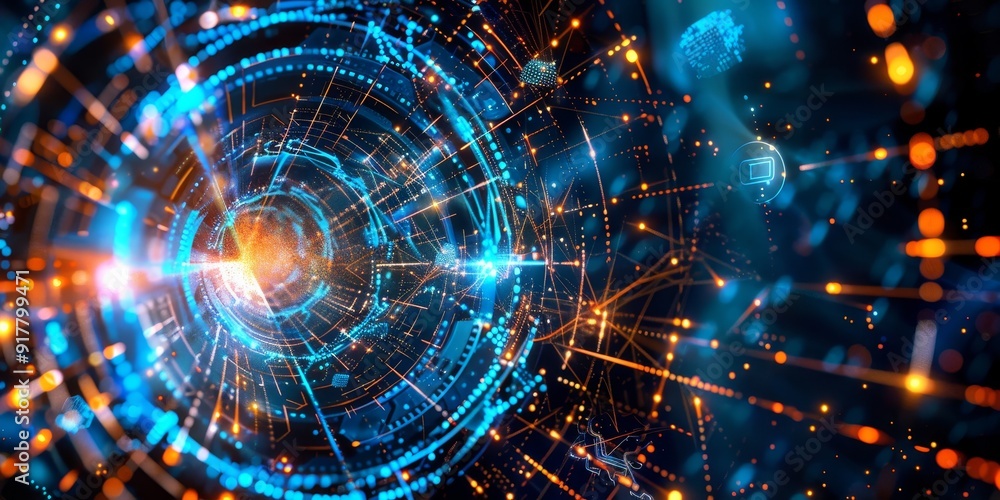 Abstract Image Featuring Complex Encryption Algorithms With Overlapping Data Streams And