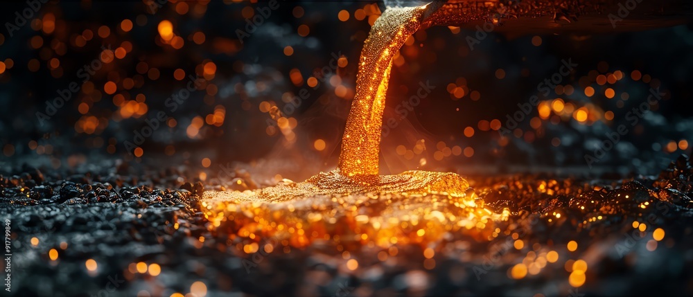 Shaped steel production factory, molten metal pouring, high resolution ...