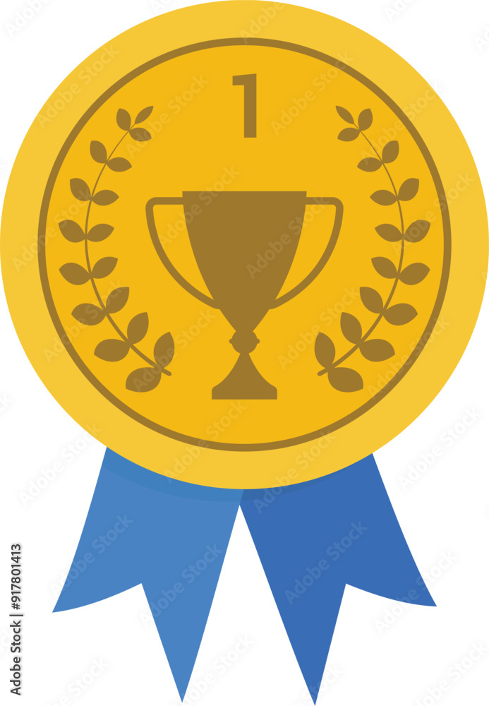 Gold medal with trophy cup and olive branches on it. First place trophy for sport events. Award ...