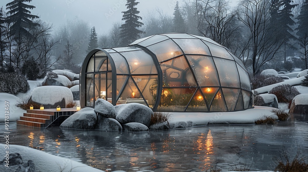 snow covered The ecosystem synthesizes an artificial biosphere dome in ...