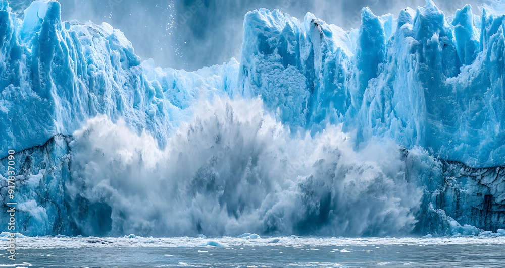 Massive Glacier Breaking Off and Crashing into the Ocean, Depicting the ...