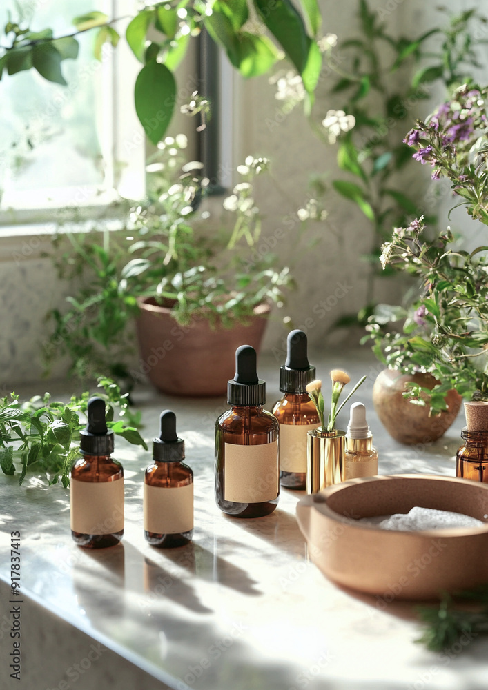 Productos Cosméticos Naturales en Envases Ámbar Presentados en un ...