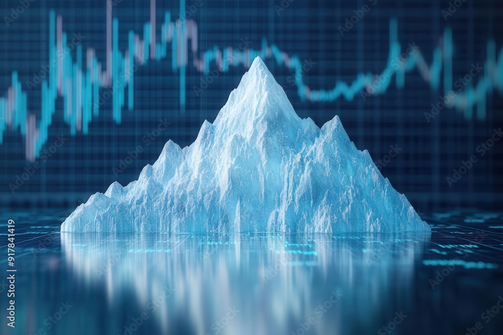 Iceberg with financial stock market graph background representing data ...