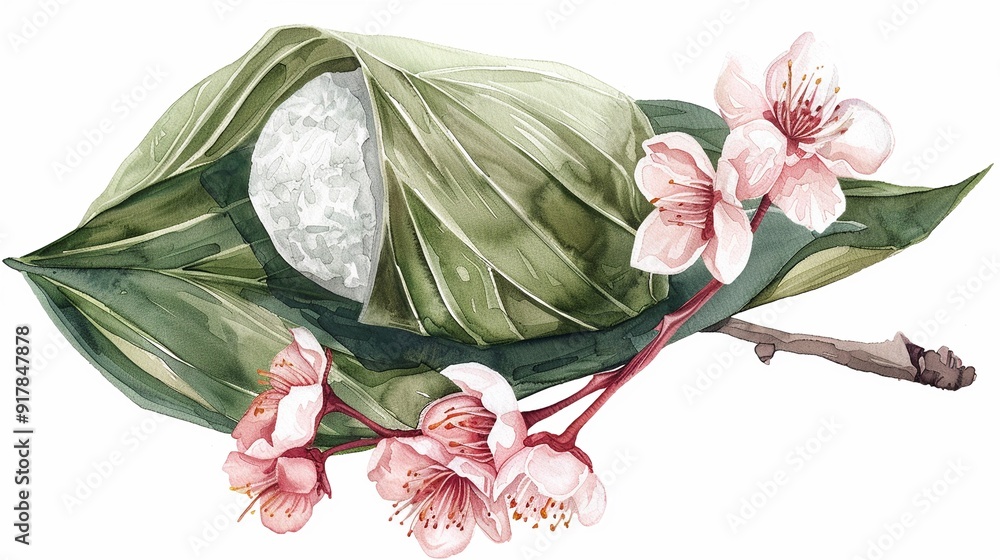 Sakura mochi (cherry blossom rice cake) wrapped in a pickled cherry ...