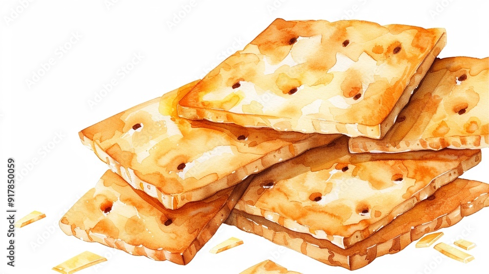 Whole grain crackers with cheese slices,Clipart, watercolor ...