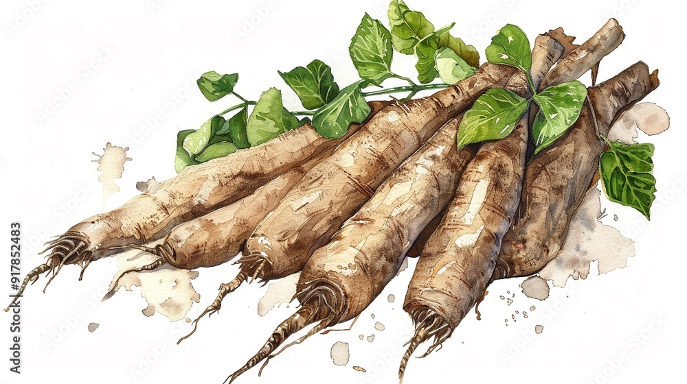 Kuwai (arrowhead root) clipart,Clipart, watercolor illustration ...