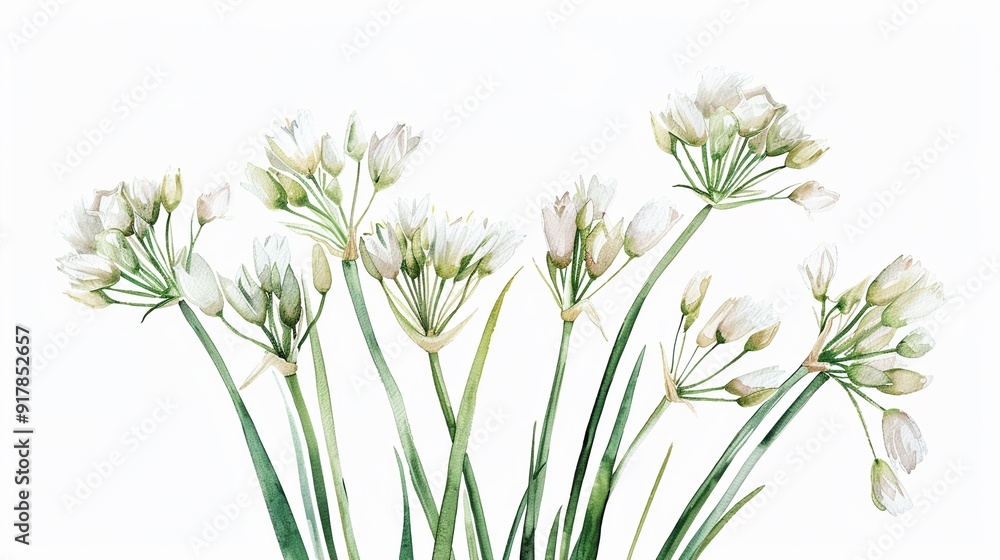 Nira (garlic chives) clipart,Clipart, watercolor illustration, Perfect ...