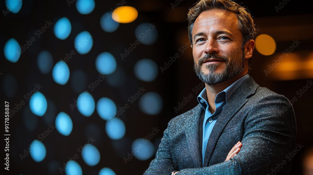 Confident professional man poses with a smile, showcasing modern style ...