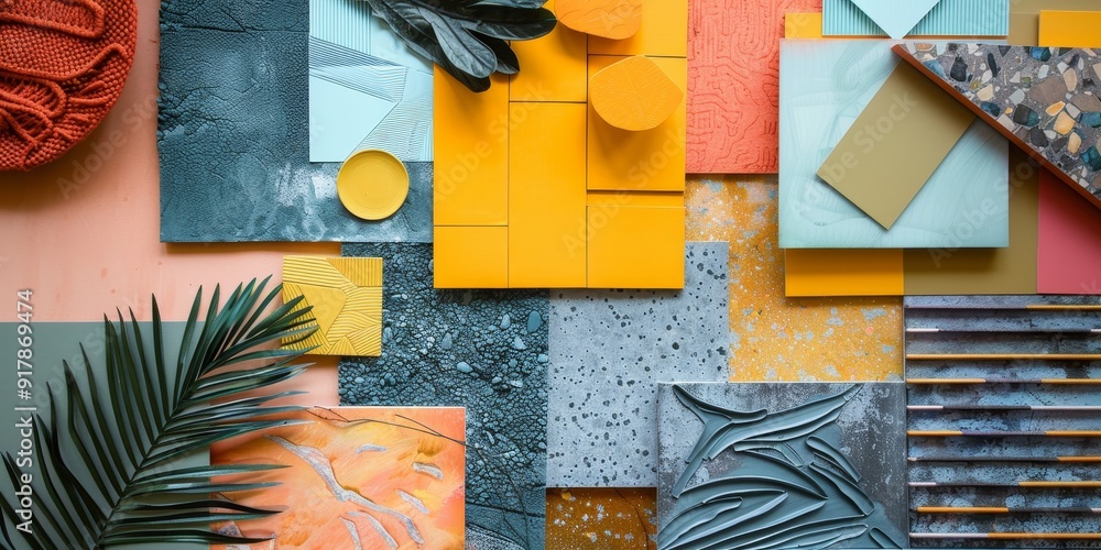 Artistic mood board with a combination of materials, textures, and ...