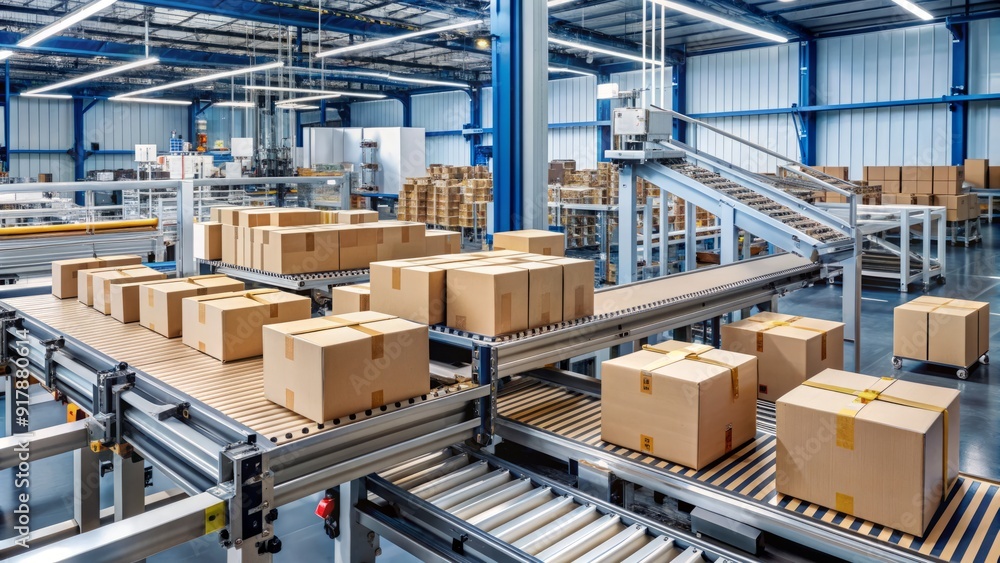 Automated packaging line with modern labeling machines efficiently ...