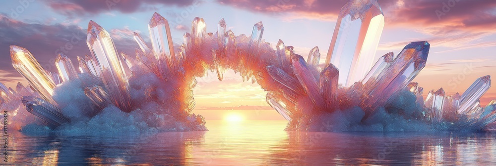 Crystal Gateway at Sunset - A majestic crystal formation forms an ...