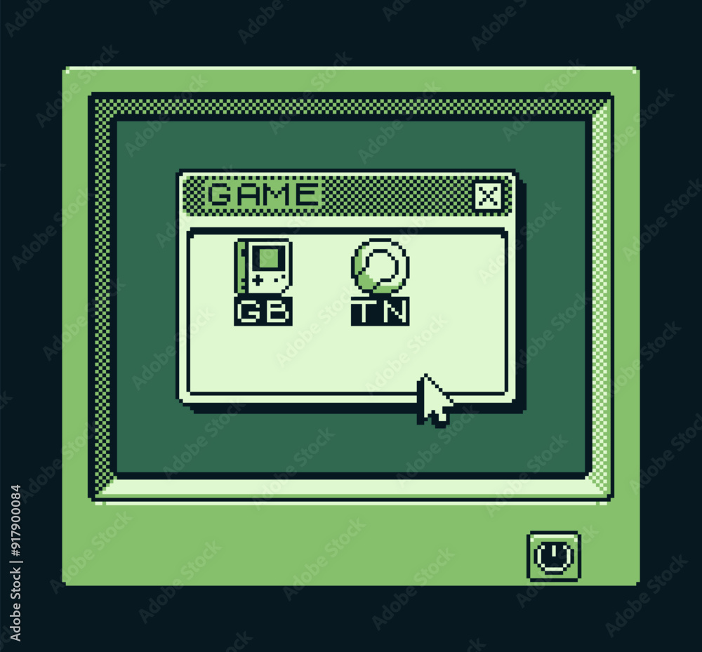 Game boy interface, folders, window pixel art design, play, retro 80s ...