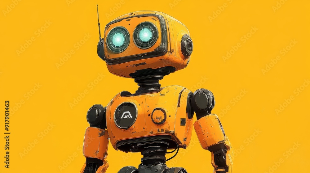 Friendly Yellow Robot with Big Blue Eyes - A cheerful yellow robot with ...
